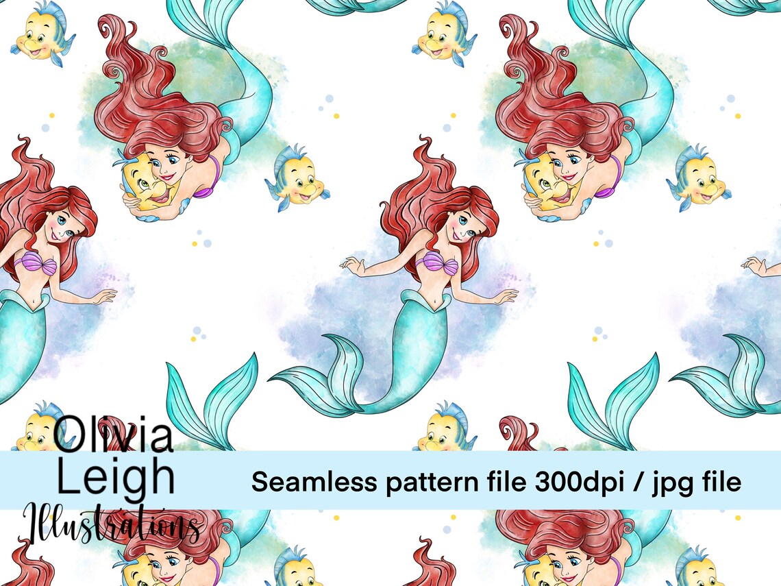 Cute Princess Ariel Seamless Pattern. Digital Paper. DIGITAL - Etsy