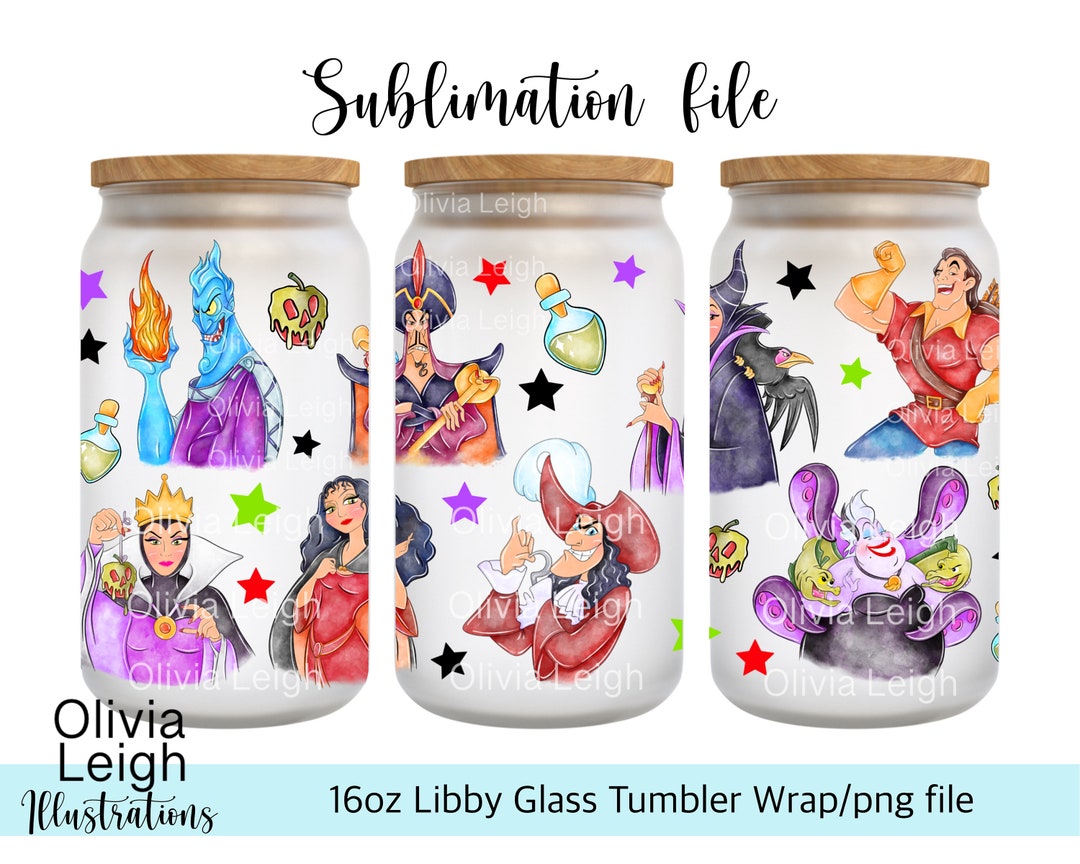 Princess Villains Cup Wrap Png File DIGITAL DOWNLOAD 16oz Glass Tumbler ...