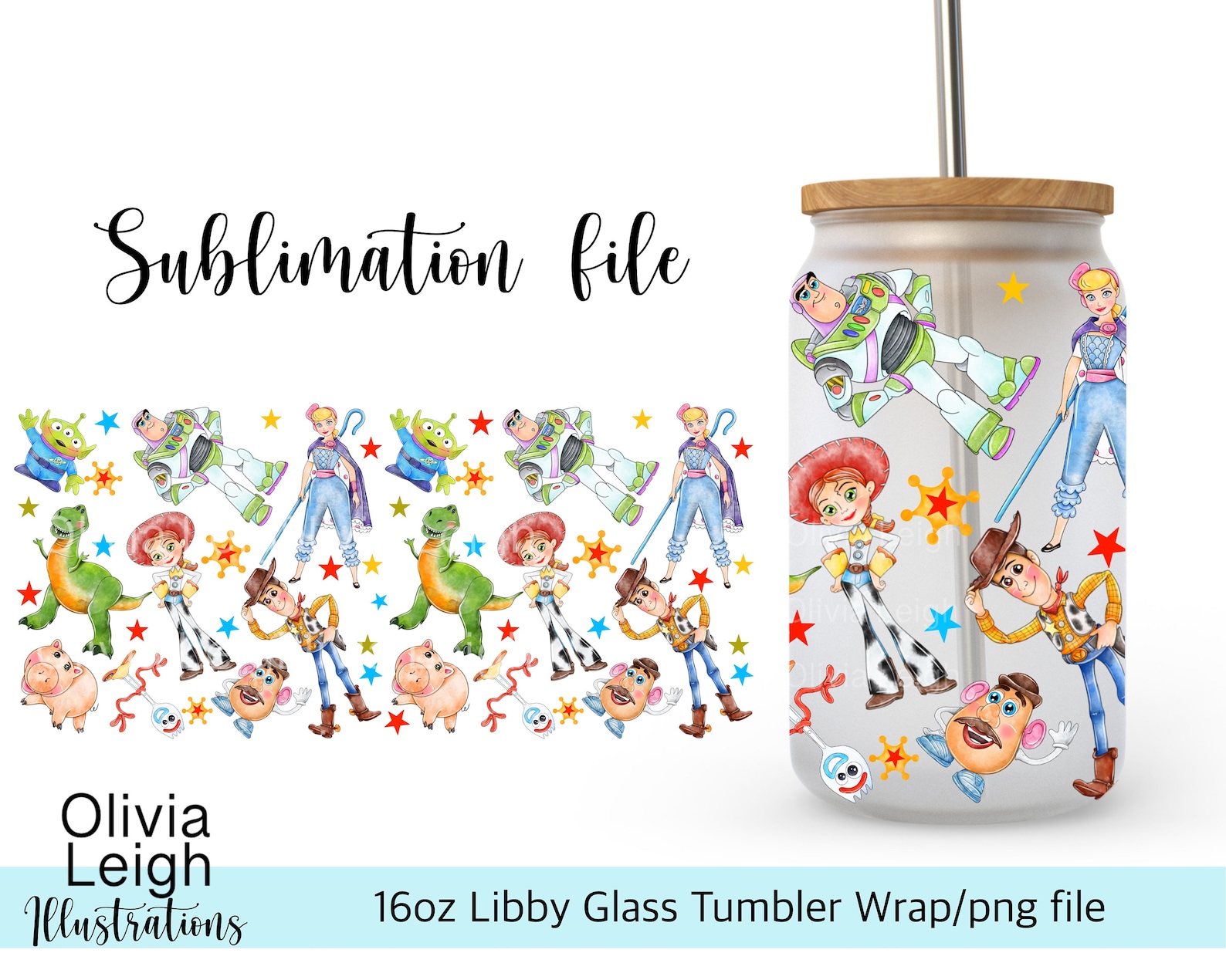 Toy Story Wrap PNG File DIGITAL DOWNLOAD 16oz Glass Tumbler Design - Etsy