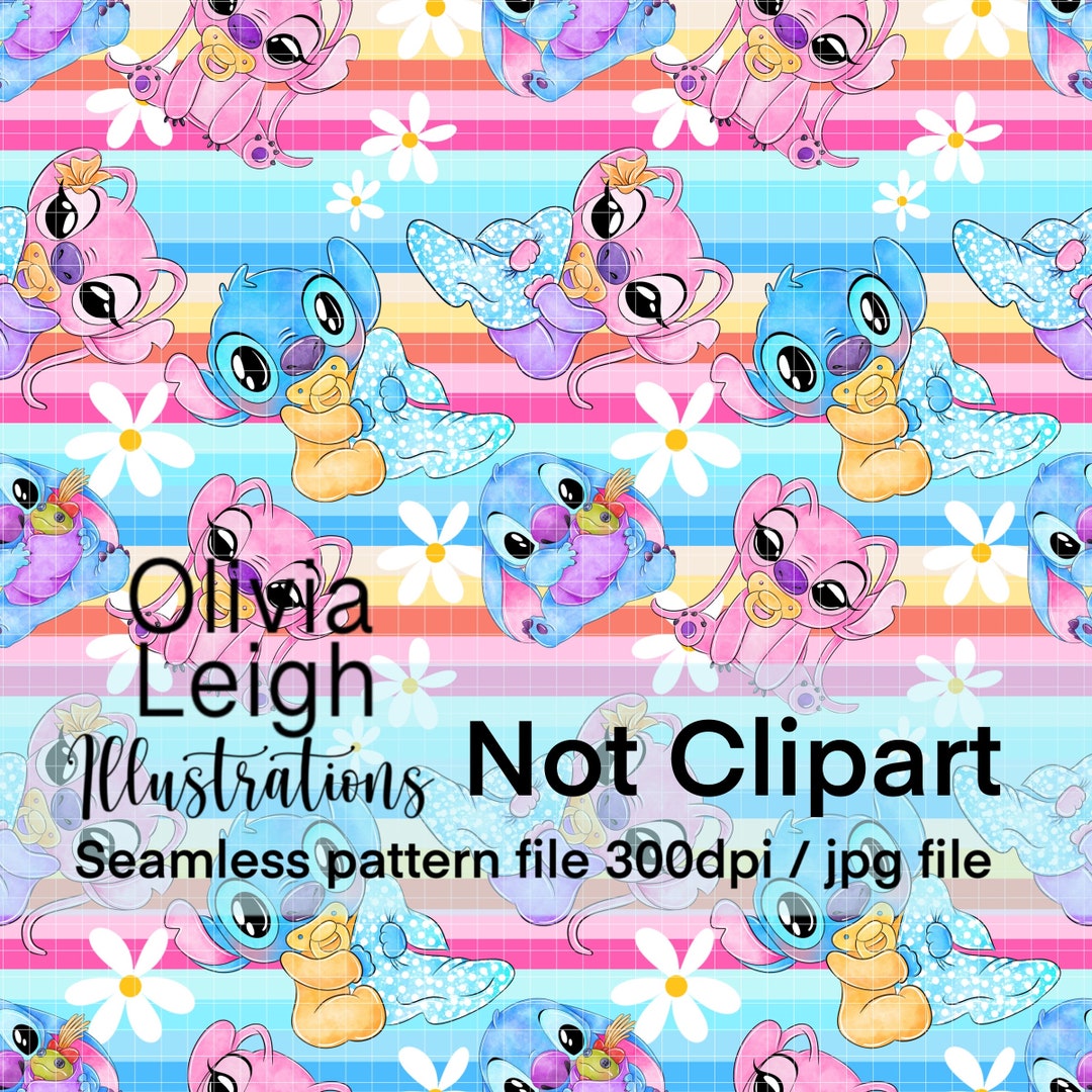 Cute Stitch and Angel Seamless Repeat Pattern. Digital Paper. DIGITAL ...