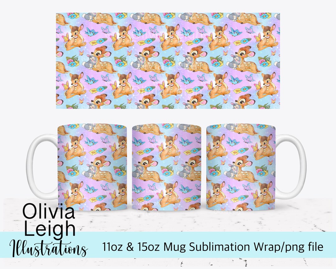 Cute Bambi Sublimation Wrap PNG File for 11oz and 15oz Mug DIGITAL ...