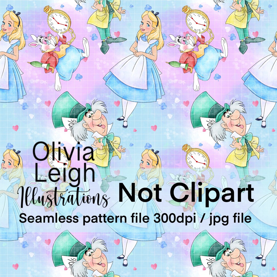 Alice in Wonderland Cute Seamless Repeat Pattern. Digital Paper ...
