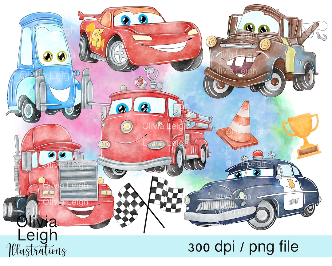 Set of Cars Cute Clipart Watercolour Backgrounds PNG Files DIGITAL ...
