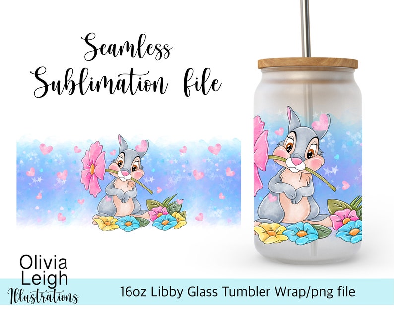 Thumper Sublimation Wrap PNG File DIGITAL DOWNLOAD 16oz Glass Tumbler ...