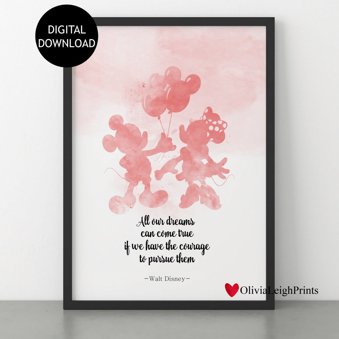 Mickey and Minnie Mouse Watercolour Word Art Quote Print-wall Art-gift ...