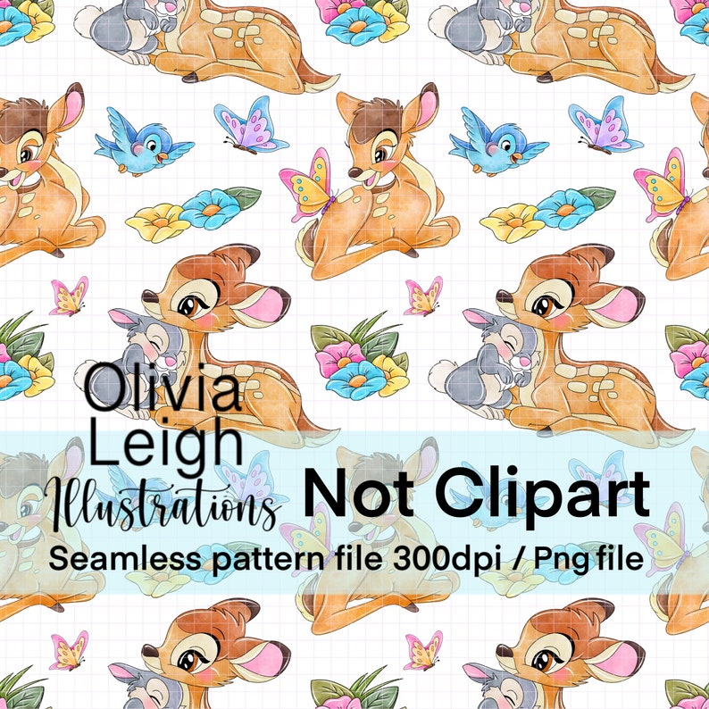 Cute Bambi and Thumper Seamless Repeat Pattern. Transparent Background ...