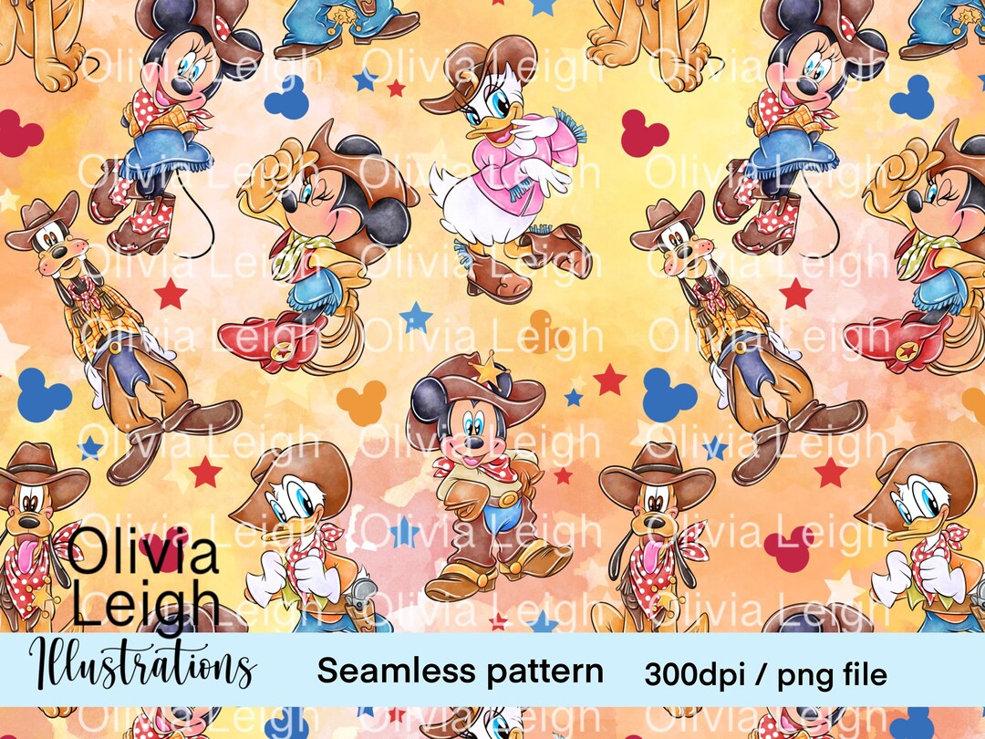 Cute Mickey, Minnie and Friends, Cowboy, Cowgirl. Seamless Repeat ...