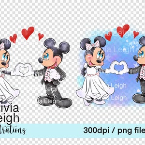 Cute Mickey and Minnie Mouse Wedding Day Clipart Sublimation PNG Files ...