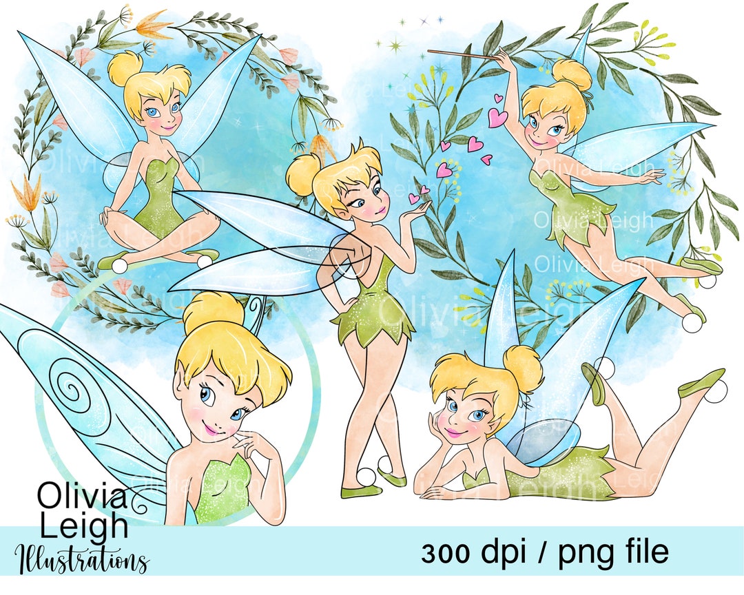 Set of Tinkerbell Cute Clipart Floral Wreath PNG Files DIGITAL DOWNLOAD ...