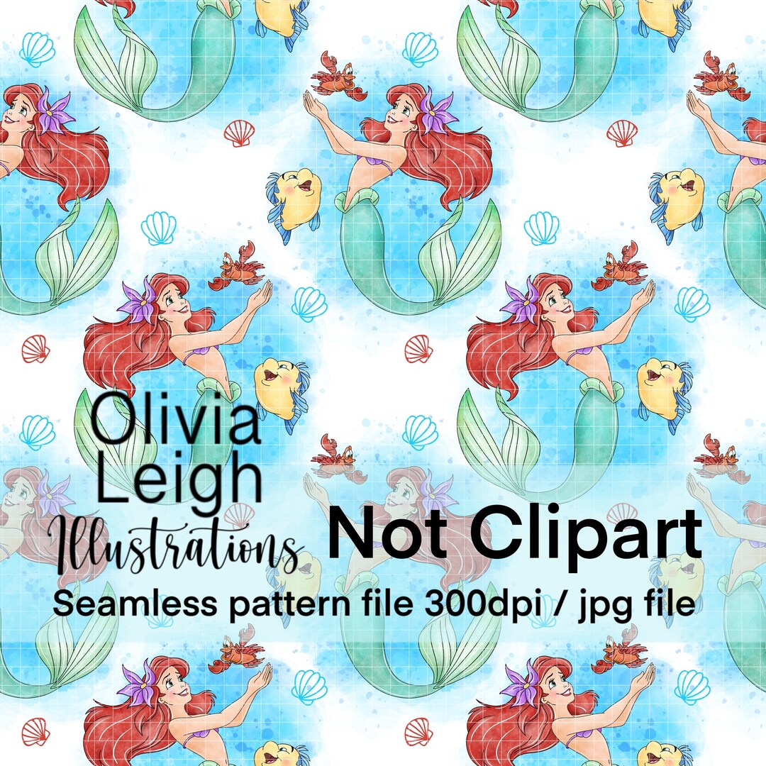 Cute Princess Ariel and Flounder Seamless Pattern. Digital Paper ...