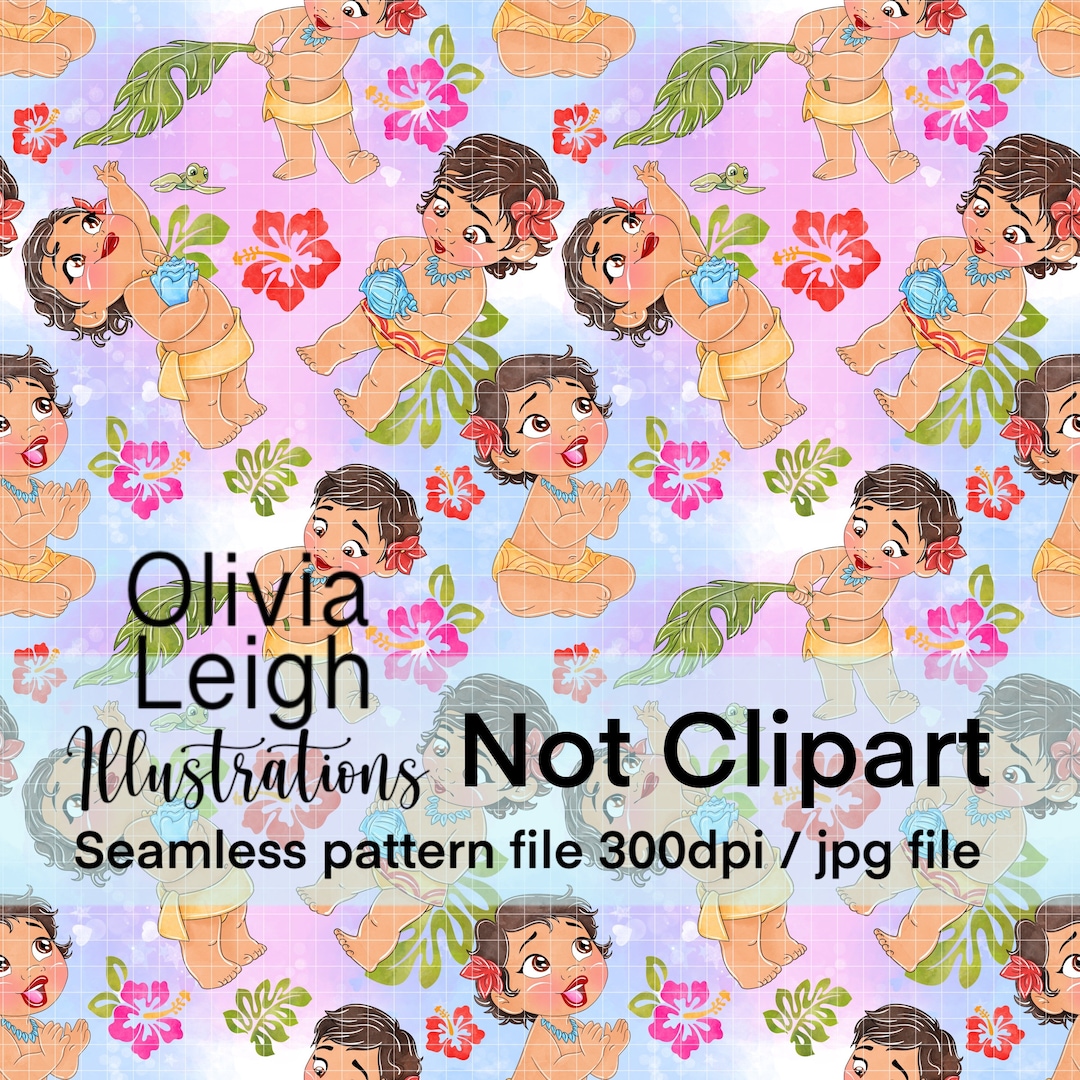 Cute Princess Moana Seamless Pattern. Digital Paper. DIGITAL DOWNLOAD ...