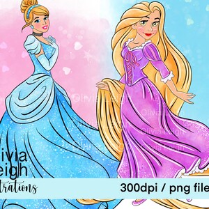 Set of Princess Belle, Cinderella, Snow White, Rapunzel, Jasmine and ...