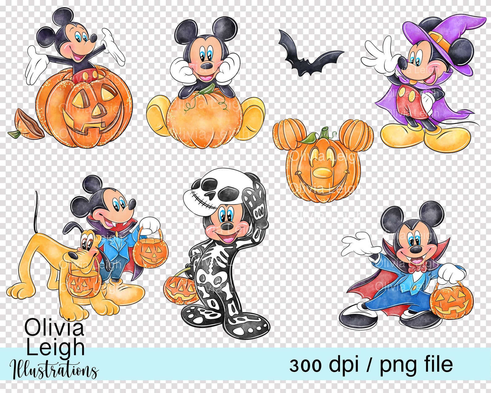 Set of Halloween Mickey Mouse Clipart PNG Files DIGITAL DOWNLOAD ...