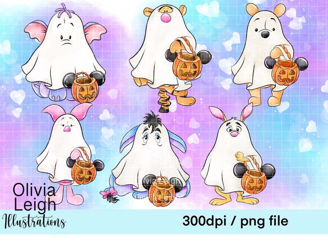 Cute Winnie the Pooh and Friends Halloween Ghosts Clipart Set PNG Files ...