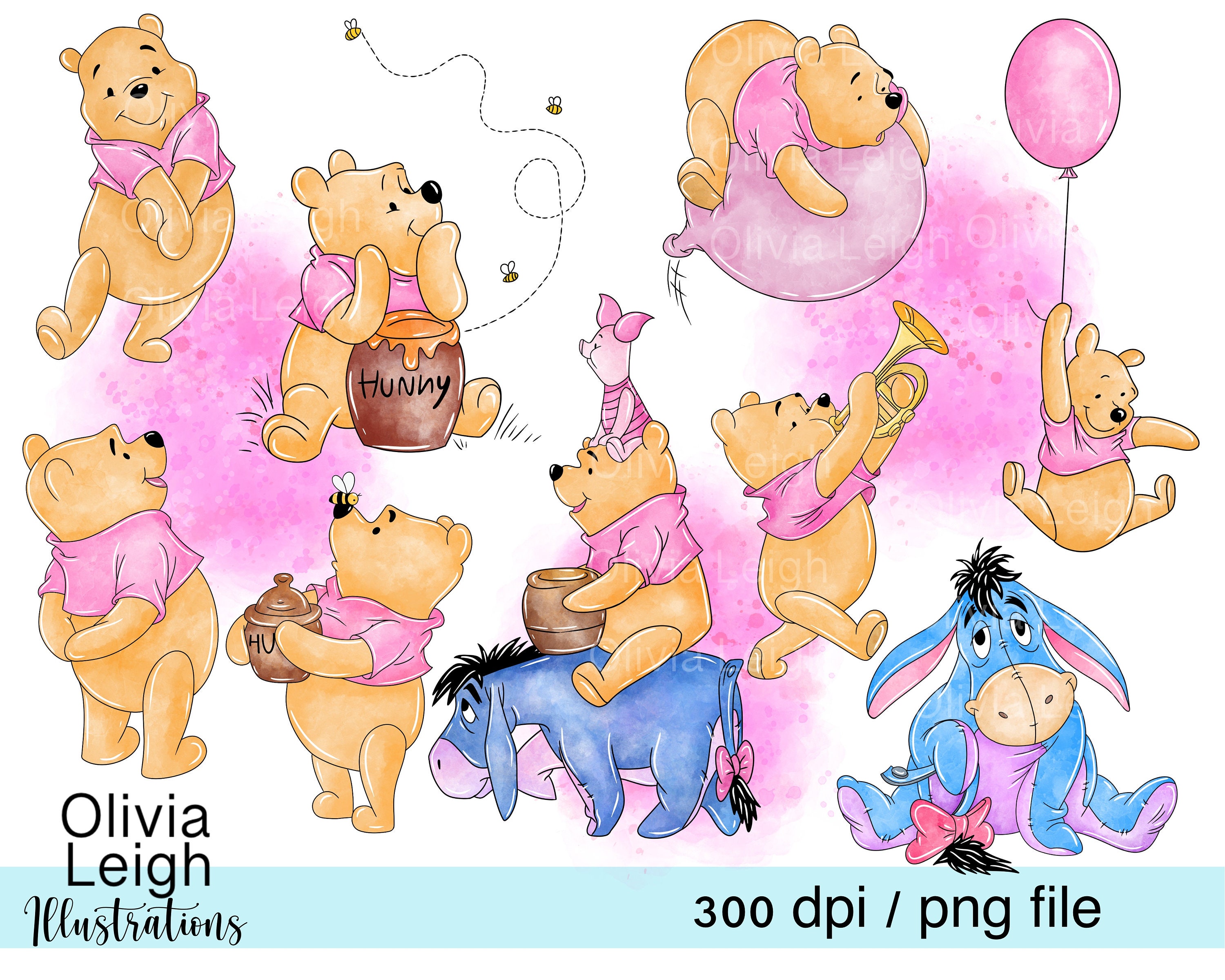 Winnie the Pooh and Eeyore Cute Clipart PNG Files DIGITAL - Etsy