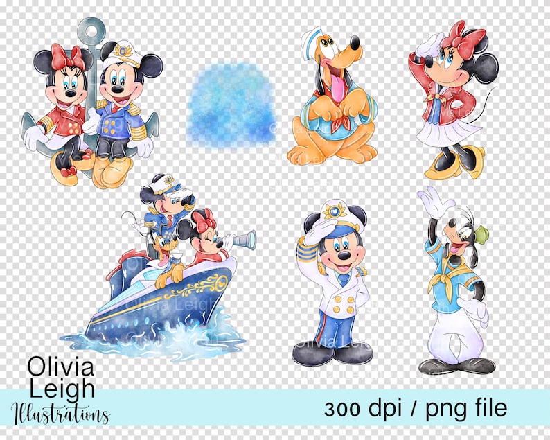 Mickey and Friends Boat Cruise Cute Clipart Set PNG Files DIGITAL ...