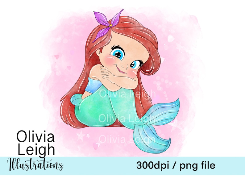 Baby Princess Ariel the Little Mermaid Cute Clipart PNG Files DIGITAL ...