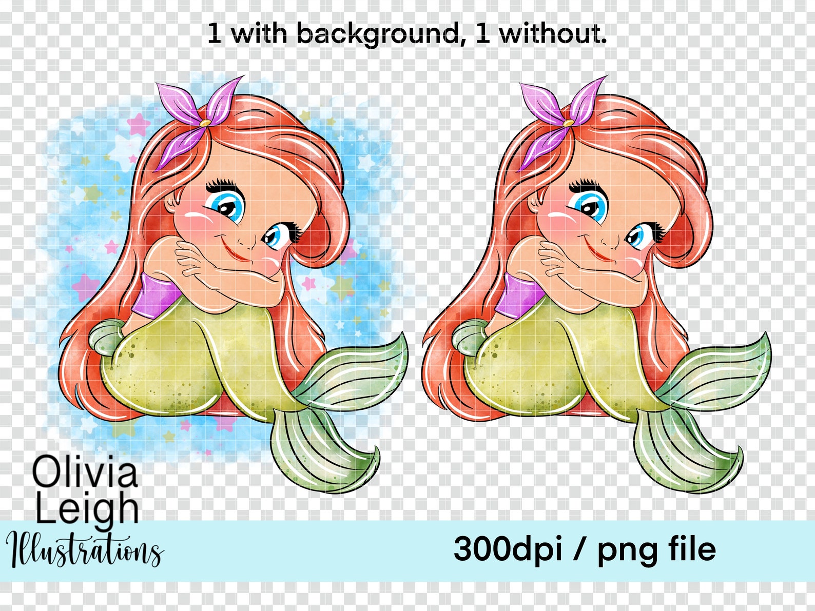 Baby Princess Ariel, the Little Mermaid, Toddler Cute Clipart PNG Files ...