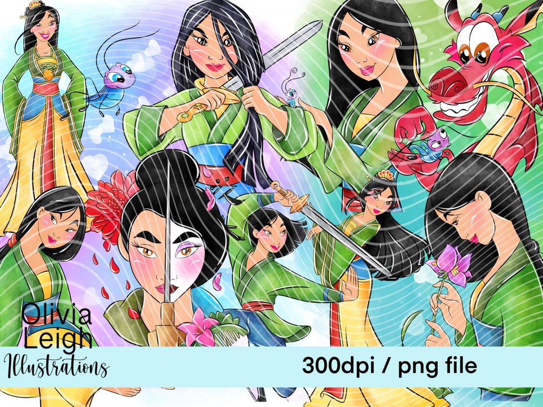 Princess Mulan, Cute Clipart Set PNG Files Hand Drawn DIGITAL DOWNLOAD ...