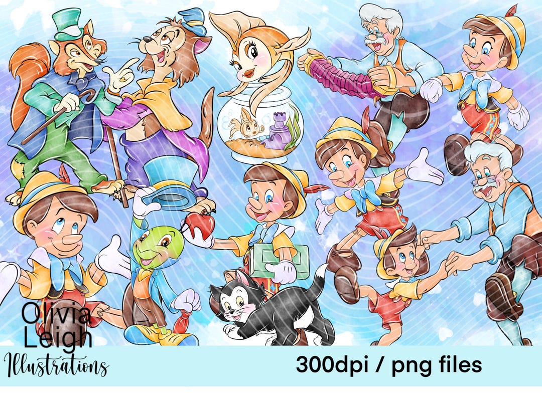 Set Of Pinocchio Clipart Watercolour Png Files Digital Download