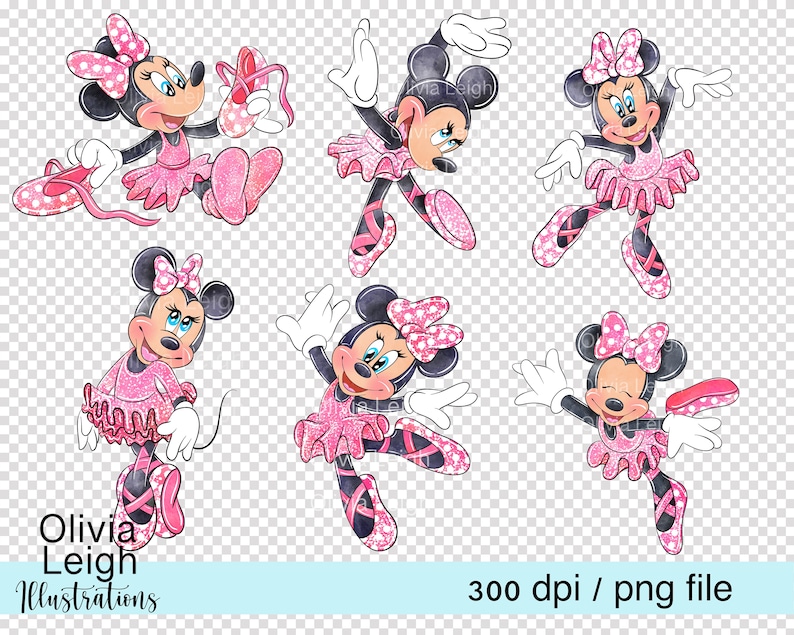 Minnie Mouse Ballerina Dancer Cute Clipart Set PNG Files DIGITAL ...
