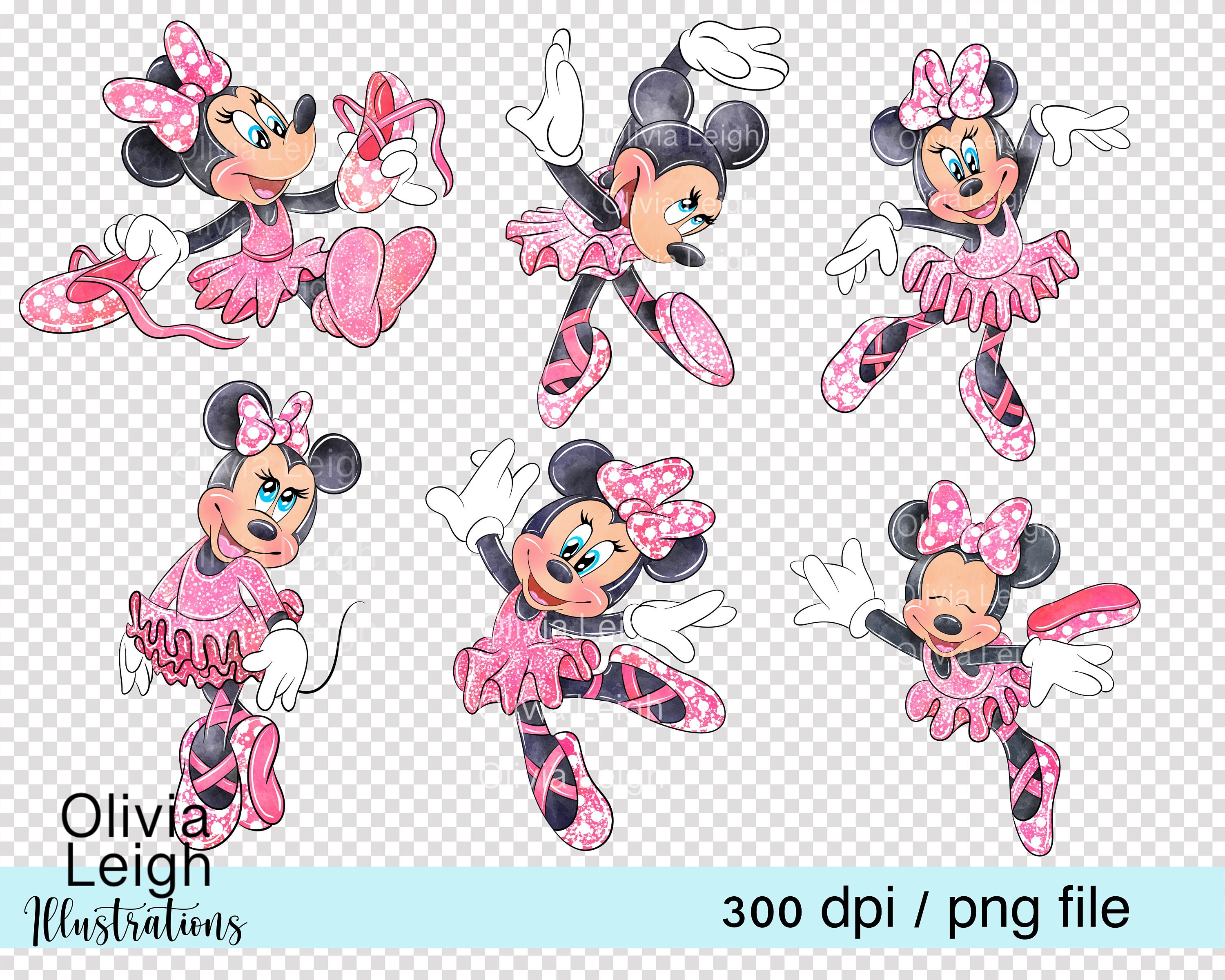 Minnie Mouse Ballerina Dancer Cute Clipart Set PNG Files DIGITAL ...