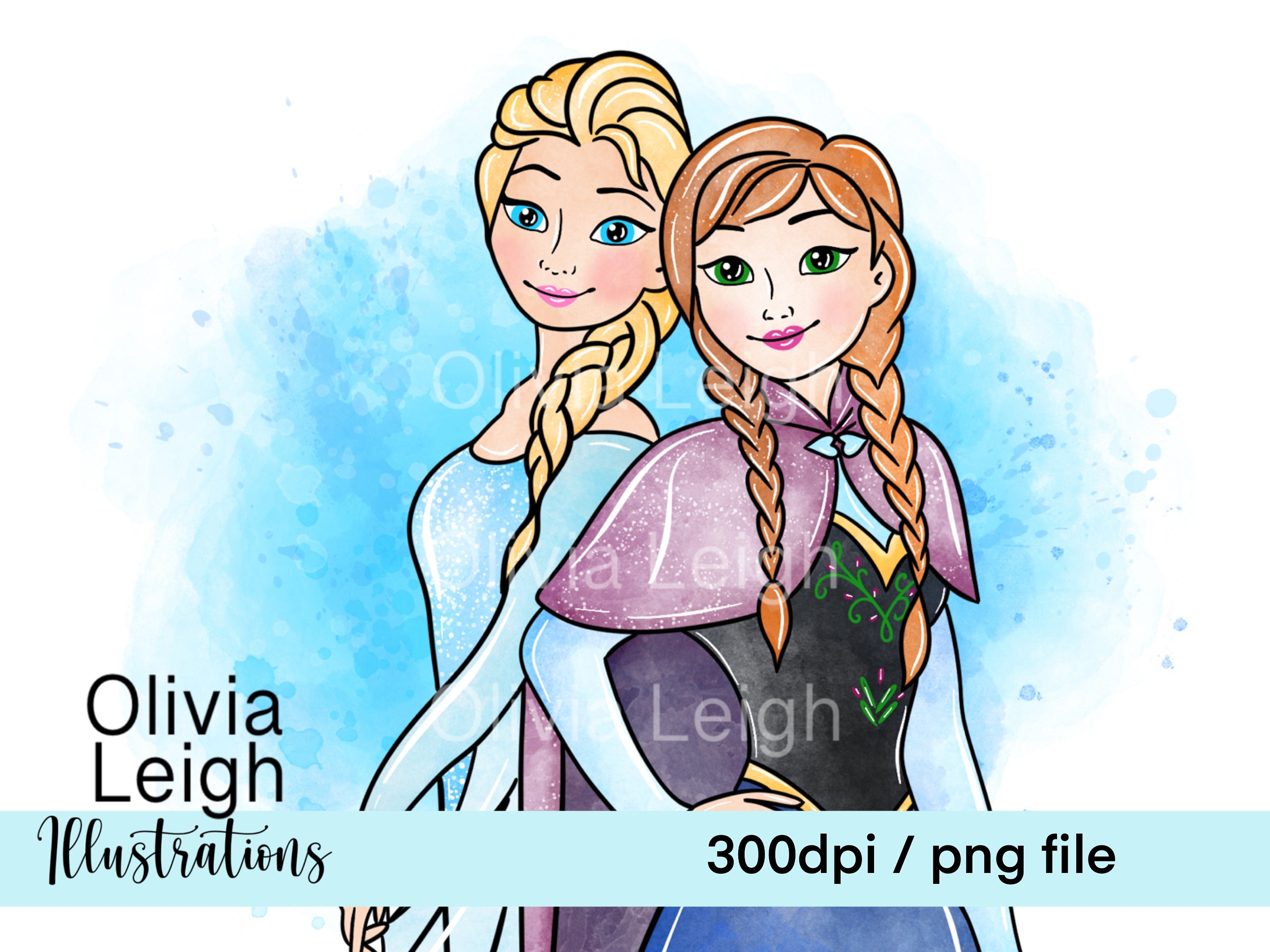Princess Elsa and Anna Frozen Cute Clipart PNG Files DIGITAL - Etsy