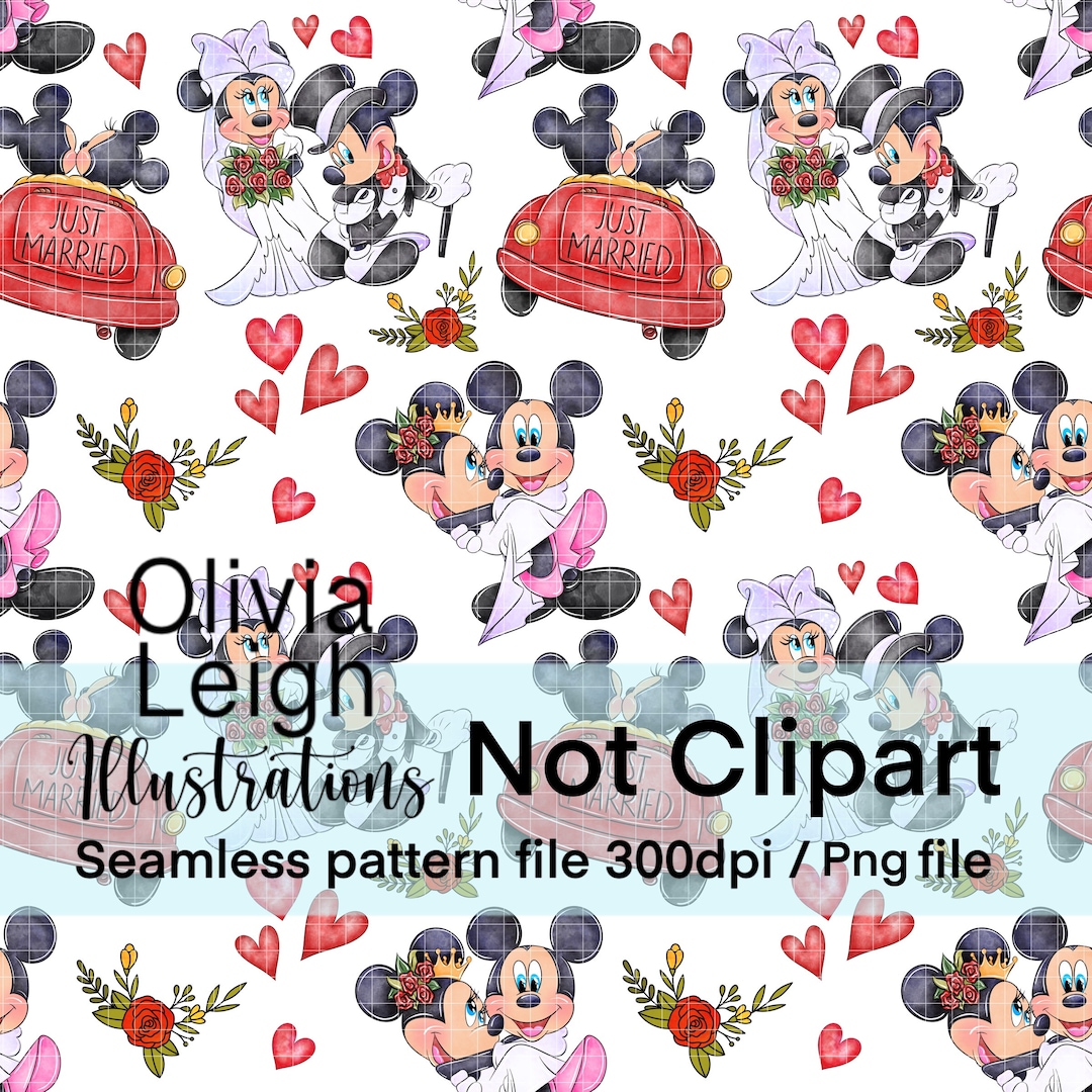Cute Mickey and Minnie Mouse Wedding Day Seamless Repeat Pattern ...