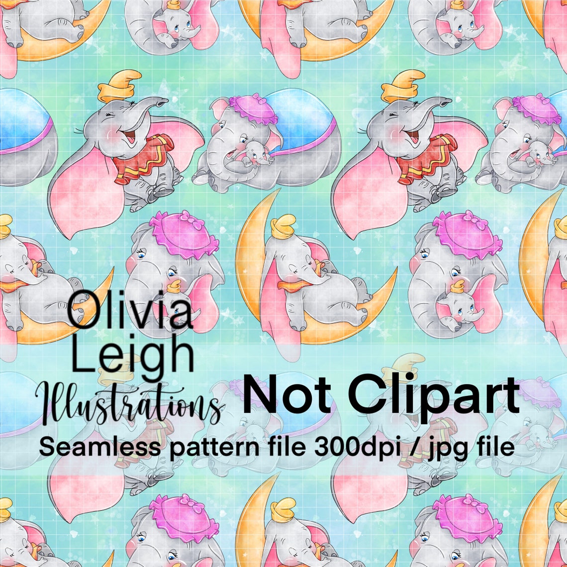 Dumbo Cute Seamless Pattern. Digital Paper. DIGITAL DOWNLOAD Printable ...