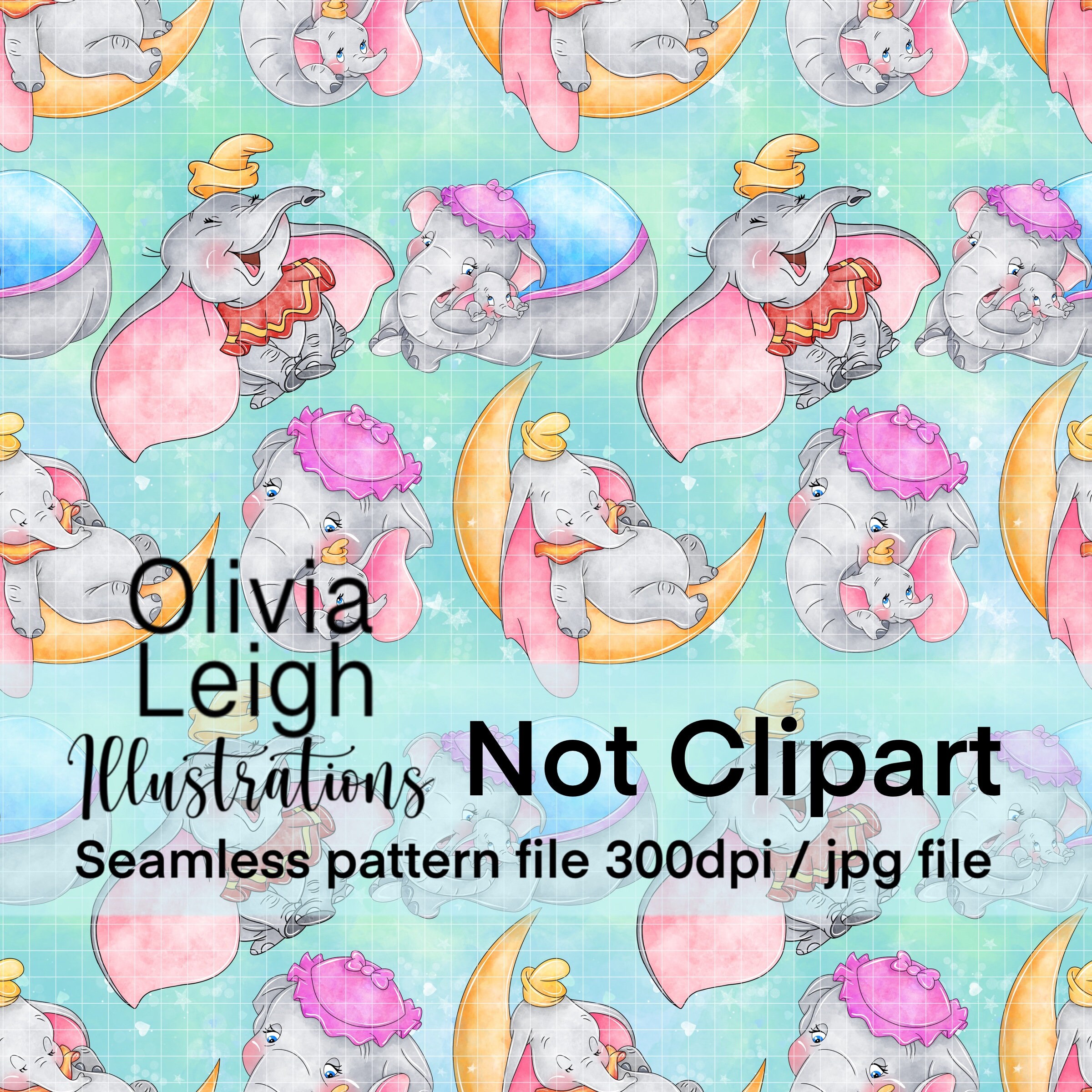 Dumbo Cute Seamless Pattern. Digital Paper. DIGITAL DOWNLOAD Printable ...