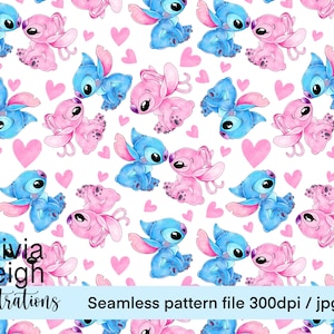 Set of 9 Cute Lilo and Stitch Seamless Patterns. Digital Paper. DIGITAL ...