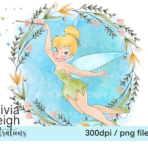 Princess Tinkerbell Floral Wreath Cute Clipart PNG Files DIGITAL ...