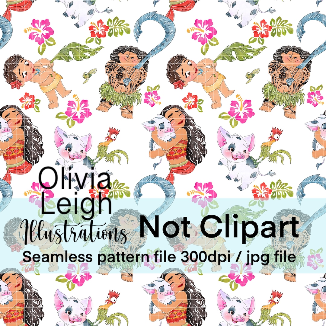 Cute Princess Moana Seamless Pattern. Digital Paper. DIGITAL DOWNLOAD ...