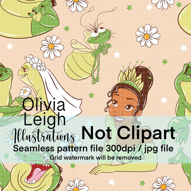 Princess Tiana, the Princess and the Frog Seamless Pattern. Digital ...