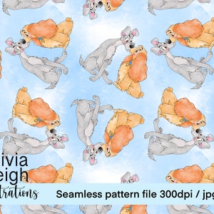 Set of 9 Cute Lady and the Tramp Seamless Patterns. Digital Paper ...