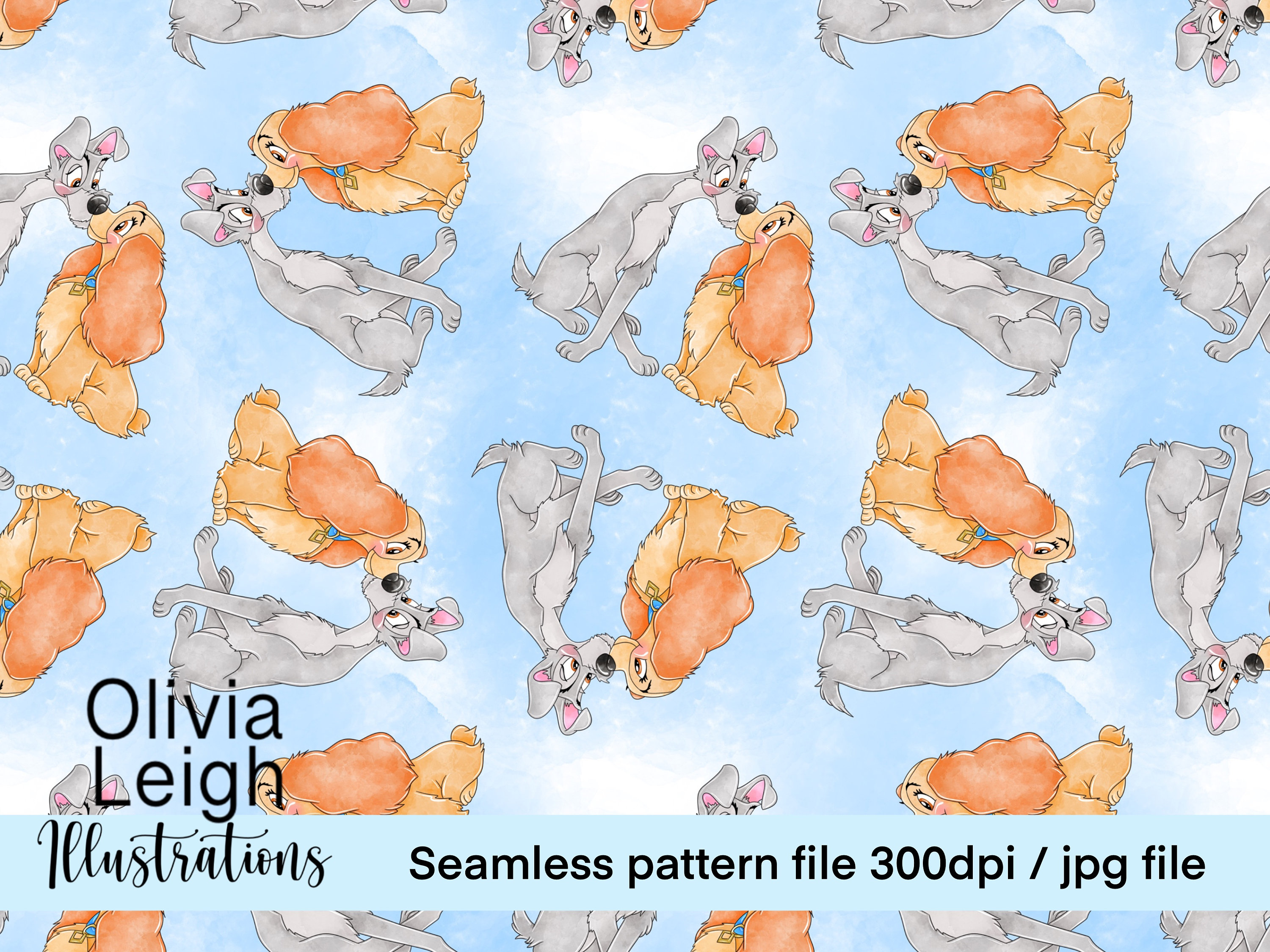 Set of 9 Cute Lady and the Tramp Seamless Patterns. Digital - Etsy