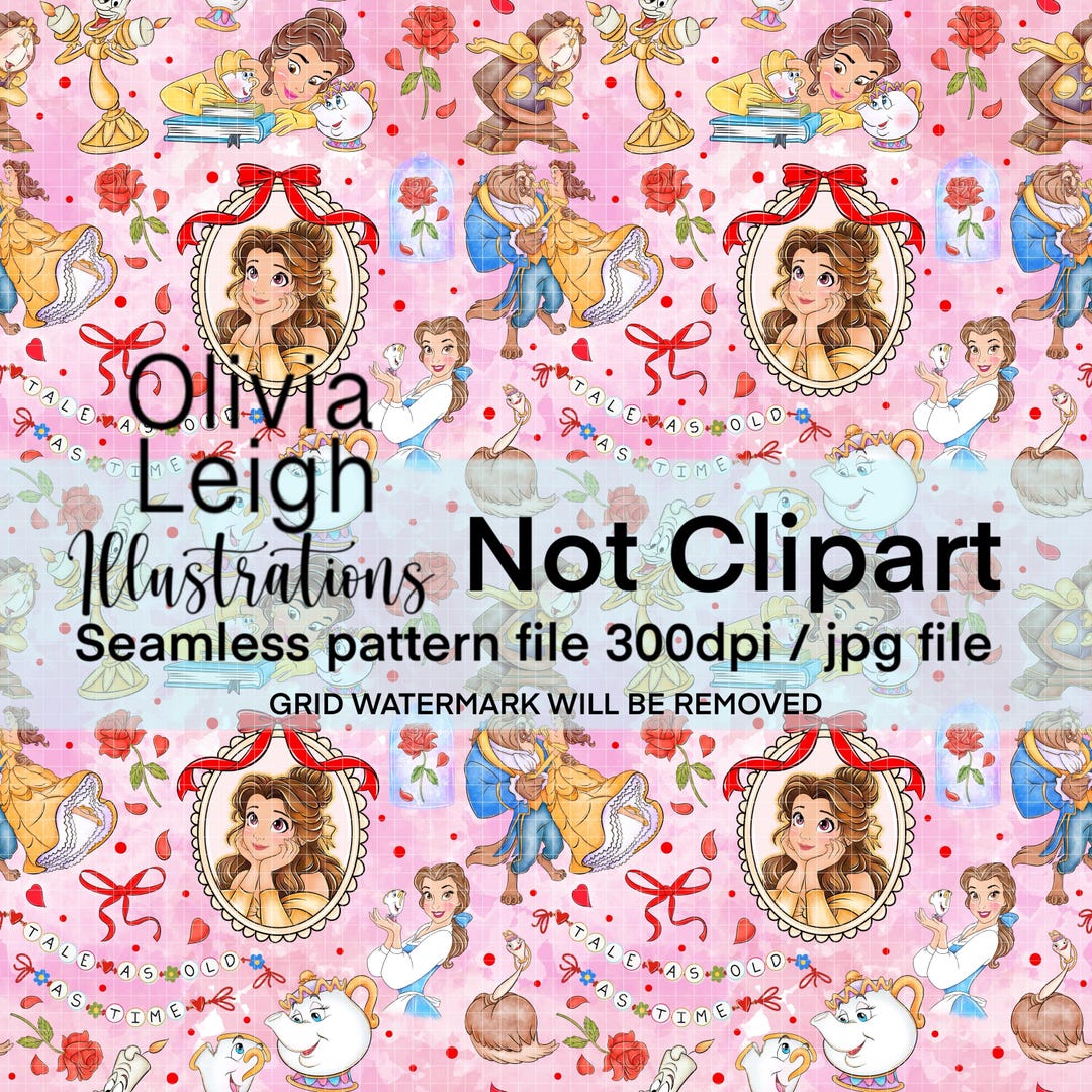 Princess Belle, Beauty and the Beast, Seamless Repeat Pattern. Digital ...