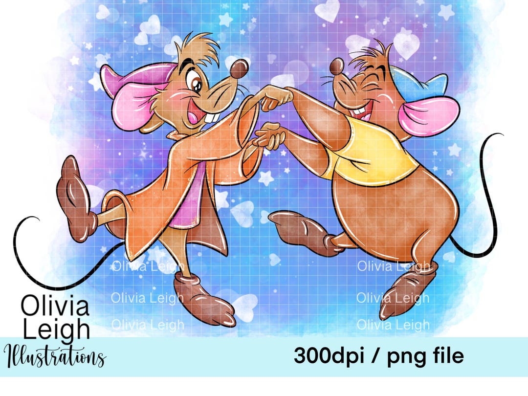 Cute Princess Cinderella Gus Mice Clipart Sublimation PNG Files DIGITAL ...