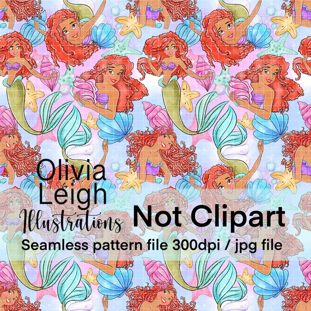 Princess Ariel the Little Mermaid Repeat Seamless Pattern. Digital ...