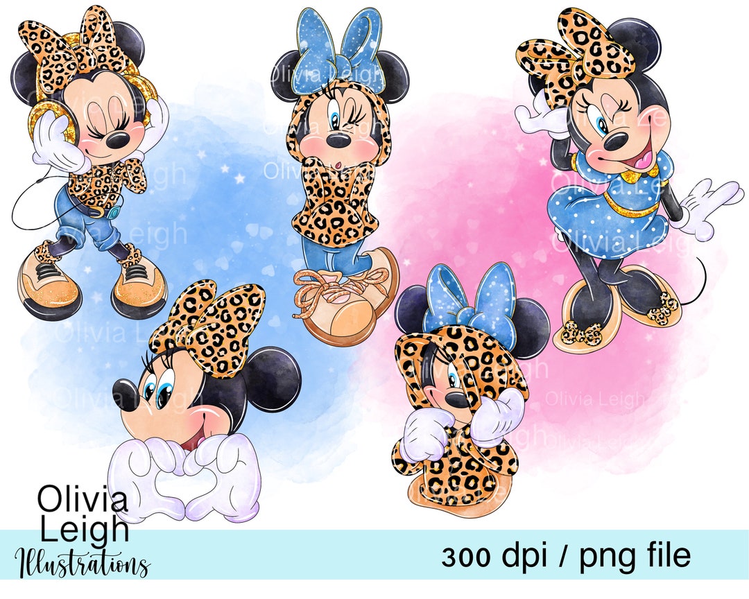 Set of Minnie Mouse Leopard Print Cute Clipart PNG Files DIGITAL ...
