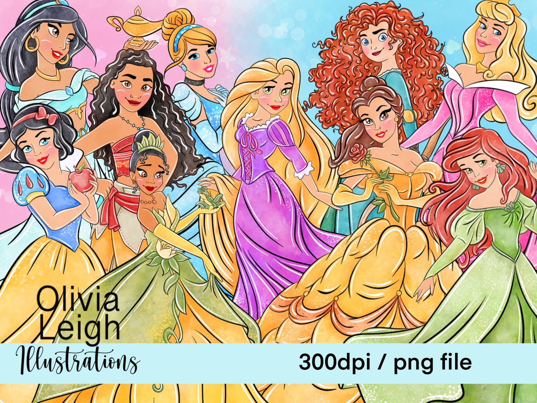 Set of Princess Belle, Cinderella, Snow White, Rapunzel, Jasmine and ...