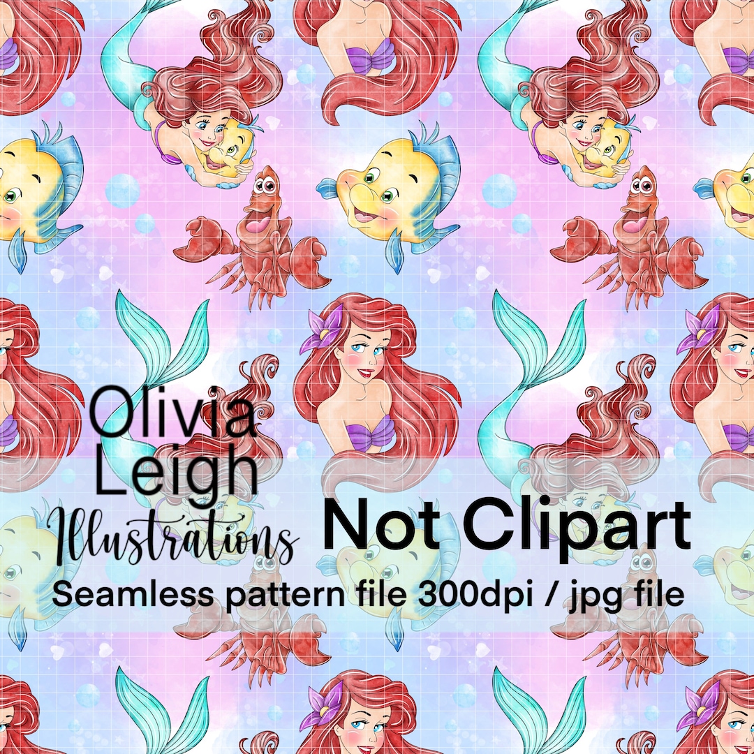 Cute Princess Ariel and Flounder Seamless Pattern. Digital Paper ...