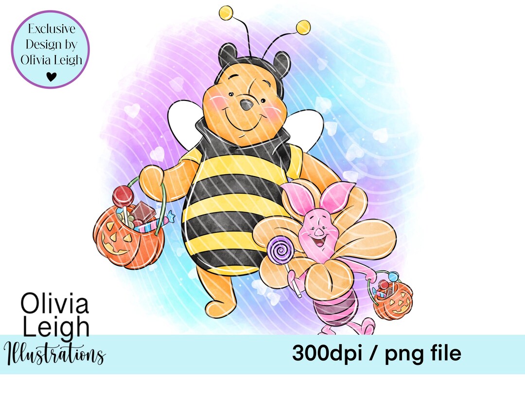 Cute Winnie the Pooh and Piglet Bee, Halloween Clipart Sublimation PNG ...