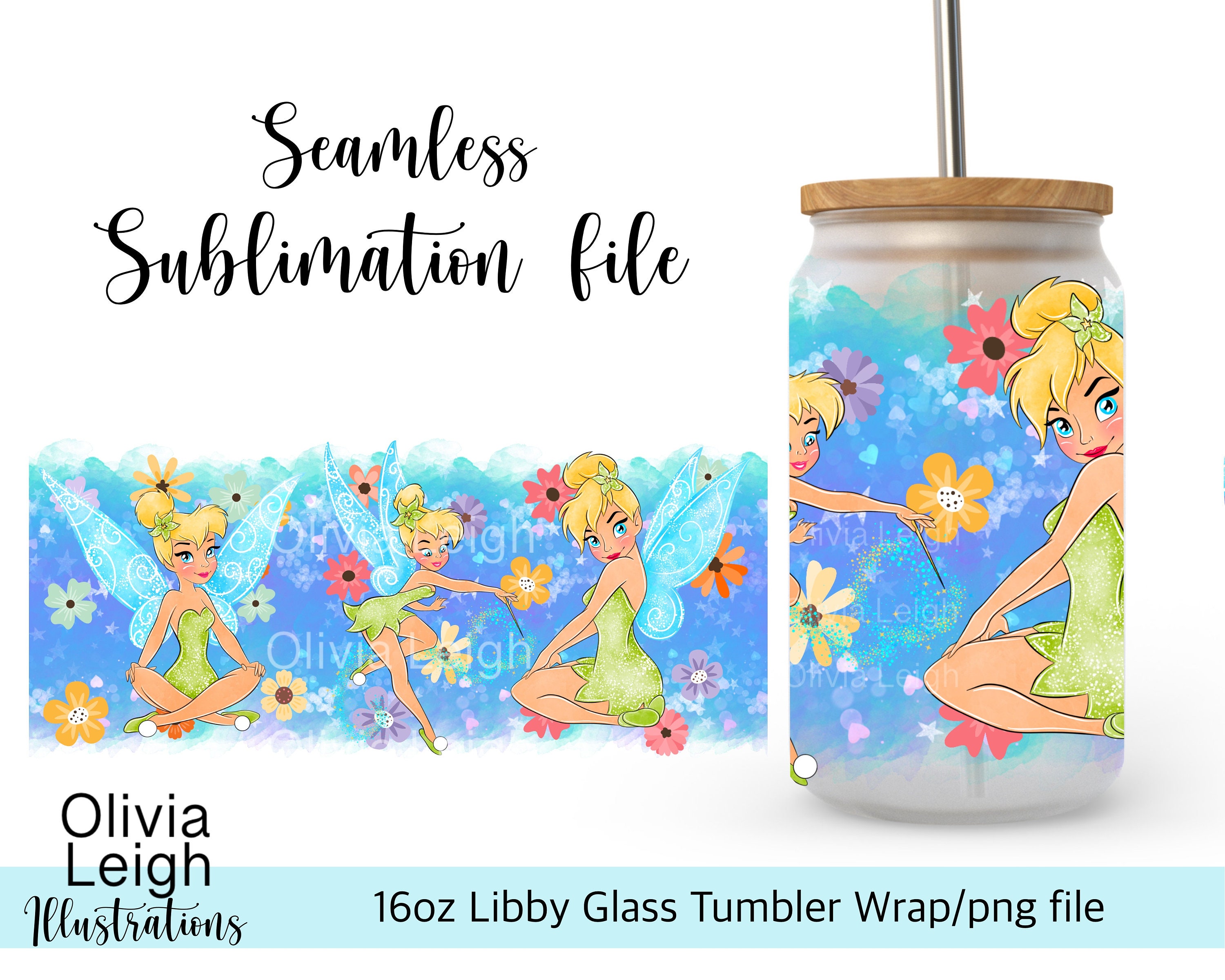 Princess Tinkerbell Wrap PNG File DIGITAL DOWNLOAD 16oz Glass Tumbler ...