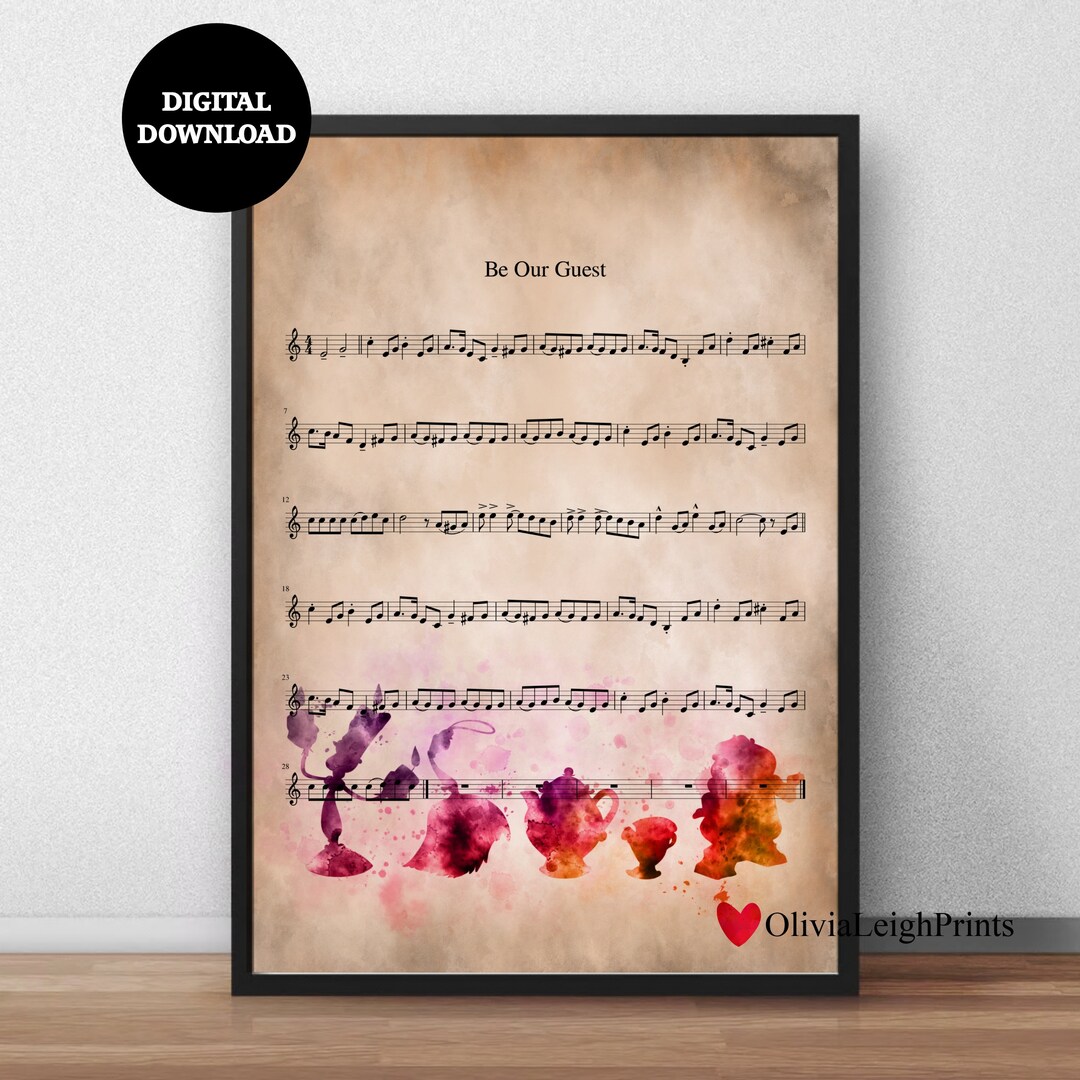 Beauty and the Beast Music Sheet Print-wall Art-gift-nursery DIGITAL ...