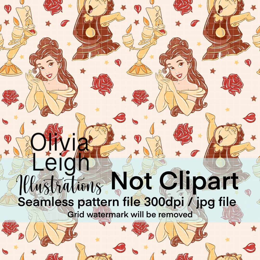Princess Belle, Beauty and the Beast Seamless Pattern. Digital Paper ...