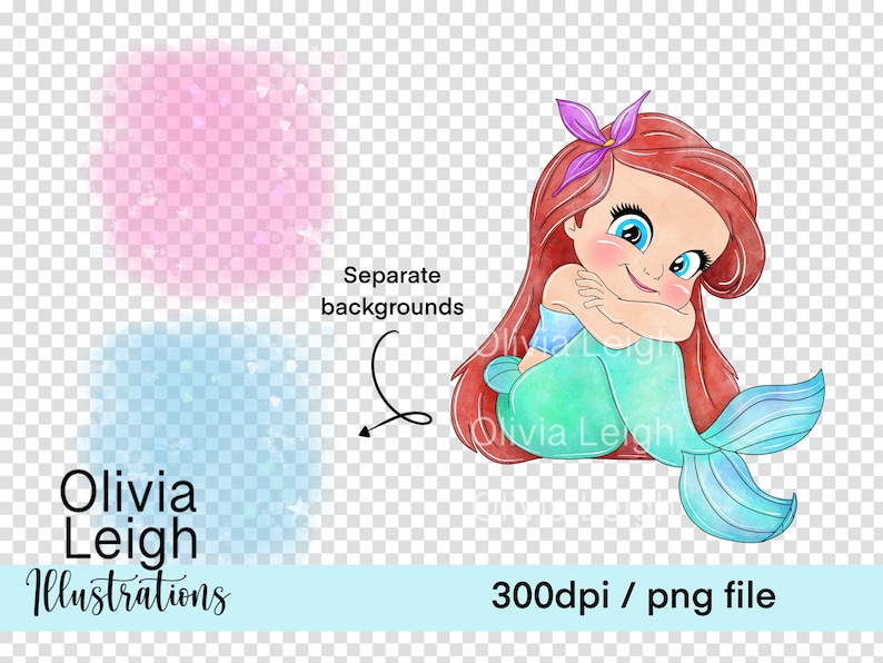 Baby Princess Ariel the Little Mermaid Cute Clipart PNG Files - Etsy