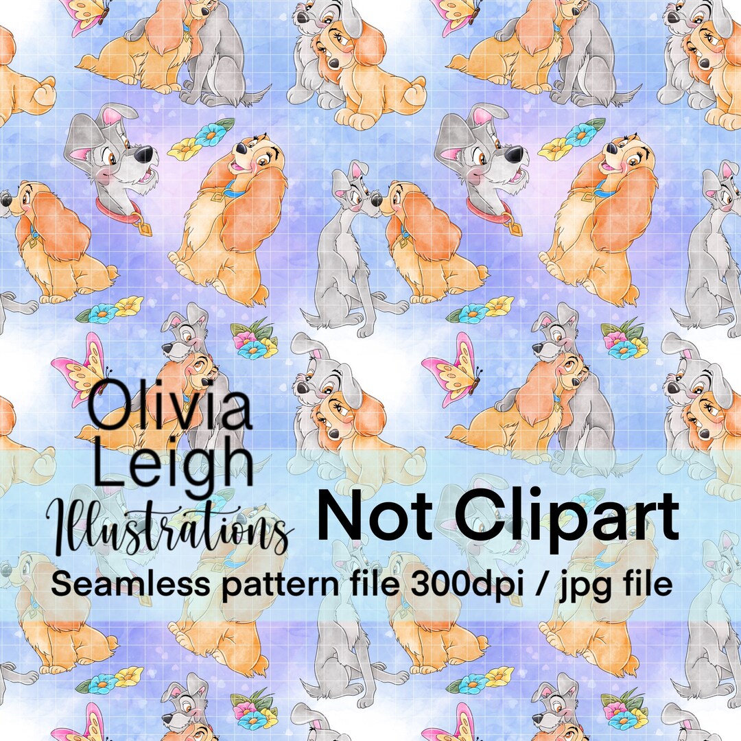 Cute Lady and the Tramp, Dog, Puppy Seamless Pattern. Digital Paper ...