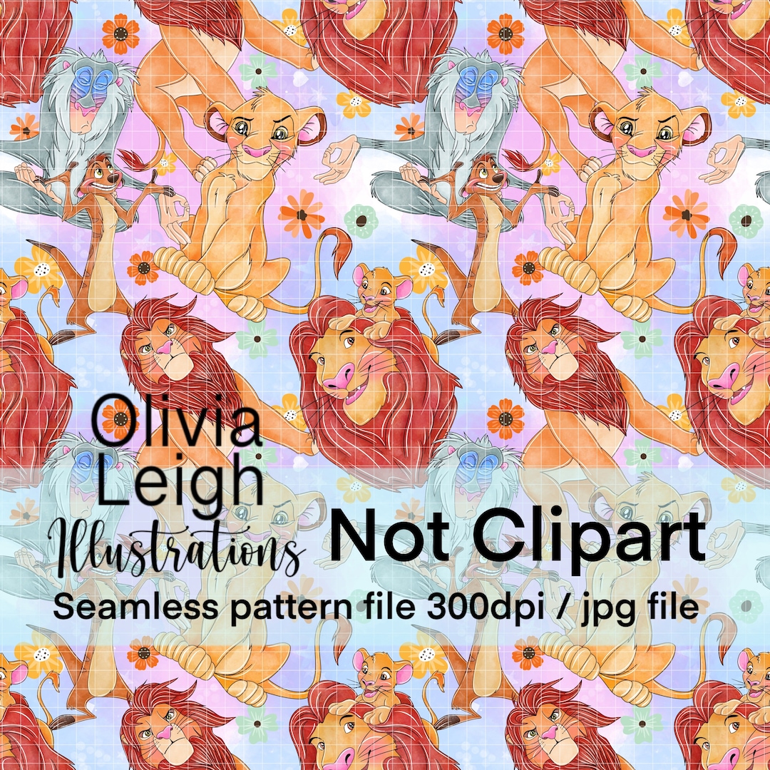 Cute Floral Lion King. Seamless Repeat Pattern. Digital Paper. DIGITAL ...