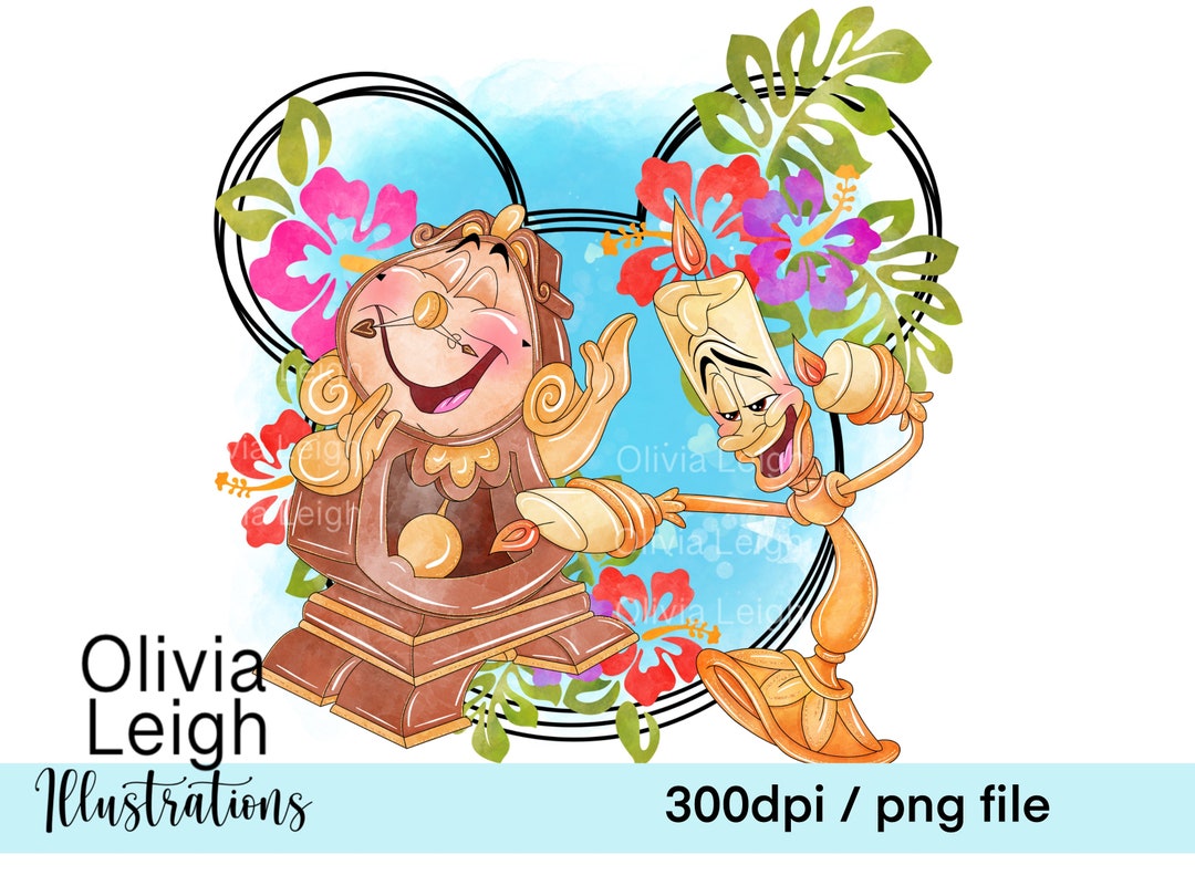 Beauty and the Beast Cogsworth and Lumiere Cute Clipart Sublimation PNG ...